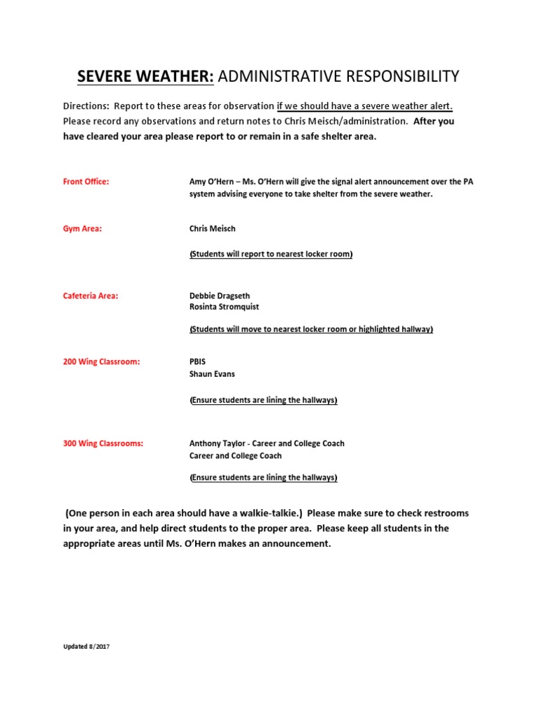 Sandberg Severe Weather Drill | PDF