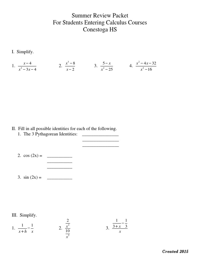Calculus Summer Review Packet | PDF | Elementary Geometry | Space
