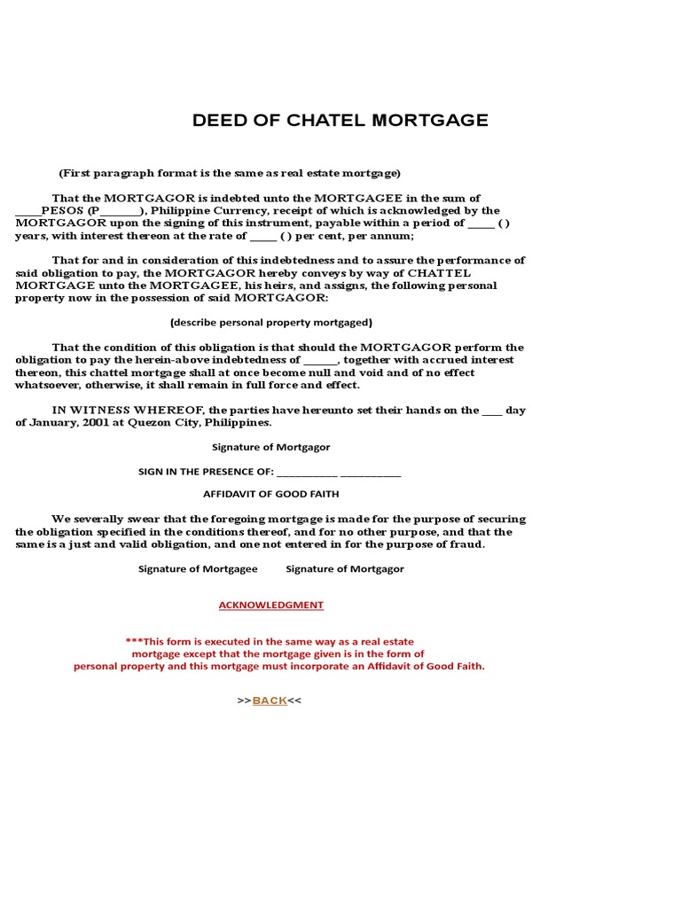 Deed of Chattel Mortgage | PDF | Mortgage Law | Deed