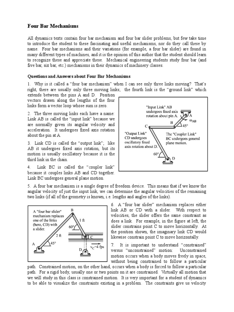 Questions and Answers About Four Bar Mechanisms | PDF