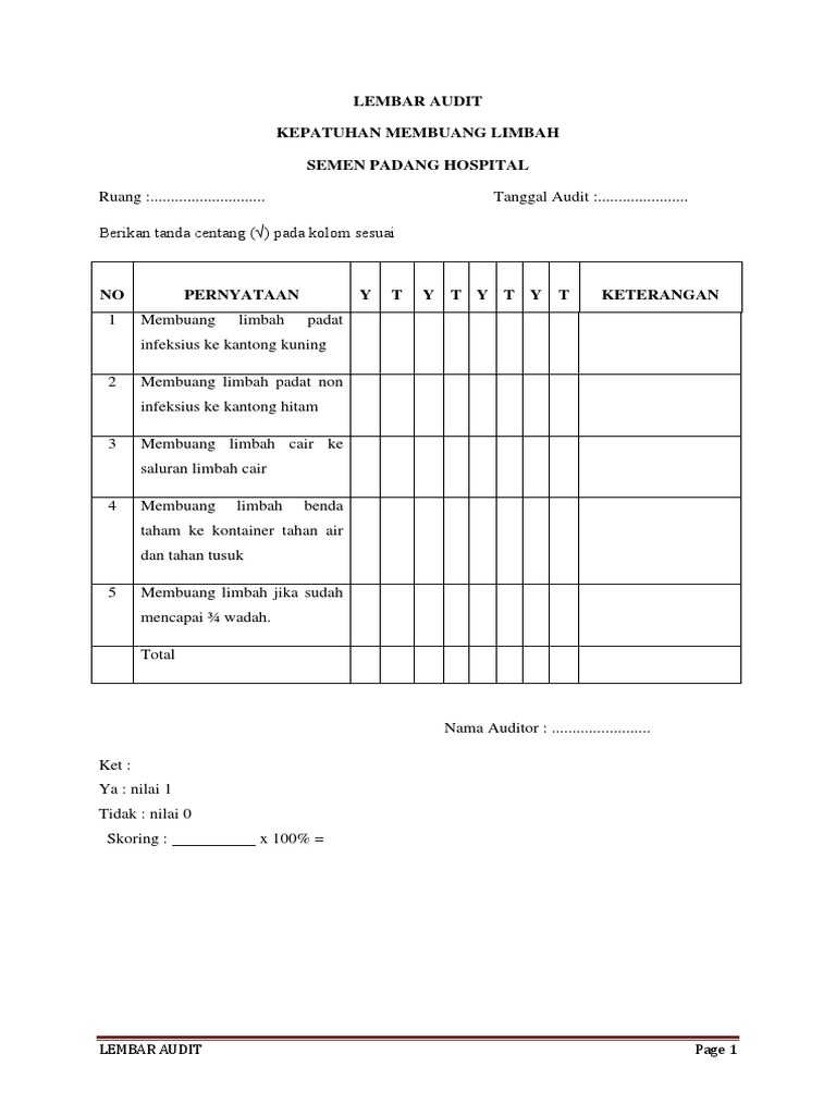 Lembar Audit Observasi Ruangan Tim Ppi | PDF | Metode & Bahan Ajar