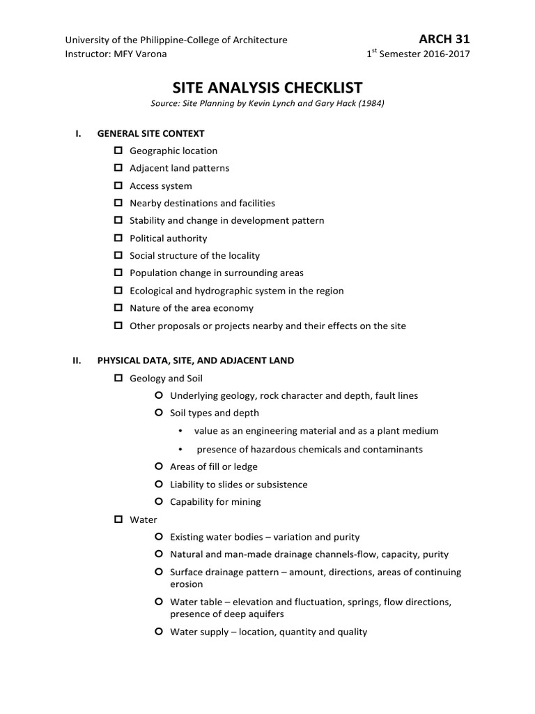 Site Analysis Checklist | Water | Nature