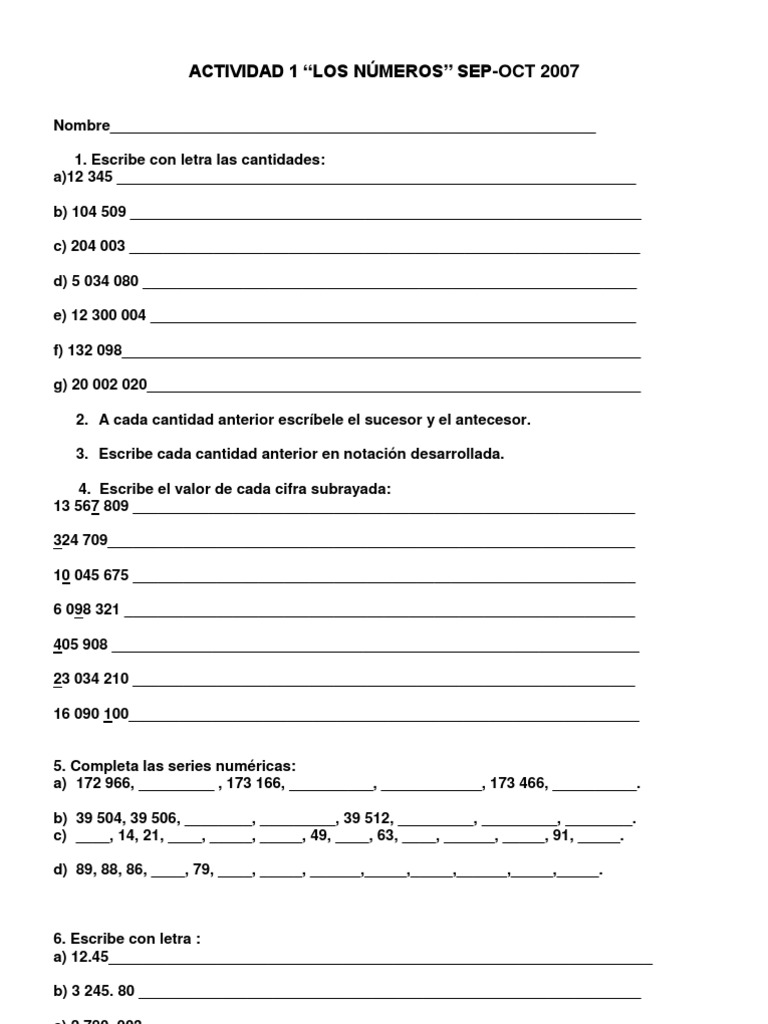 Actividades y ejercicios Sexto Grado