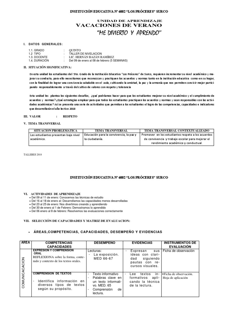 Pictograma para Vacaciones Útiles 2018 | PDF | Perú | Evaluación