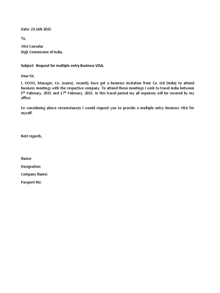 Subject: Request For Multiple Entry Business VISA.: TH TH | PDF