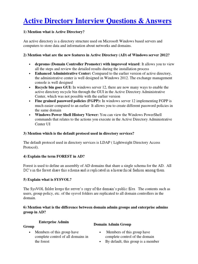 A Comprehensive Guide to Active Directory Interview Questions and Answers | PDF | Active ...