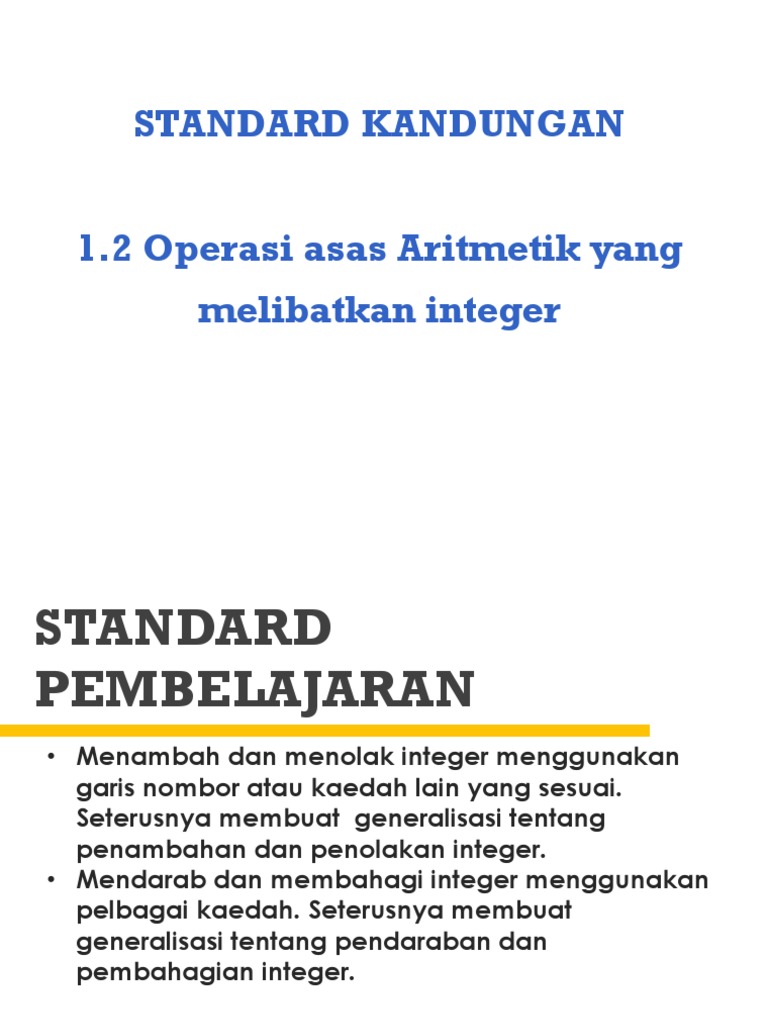 Operasi Aritmetik Integer Tingkatan 1 | PDF | Metode & Bahan Ajar