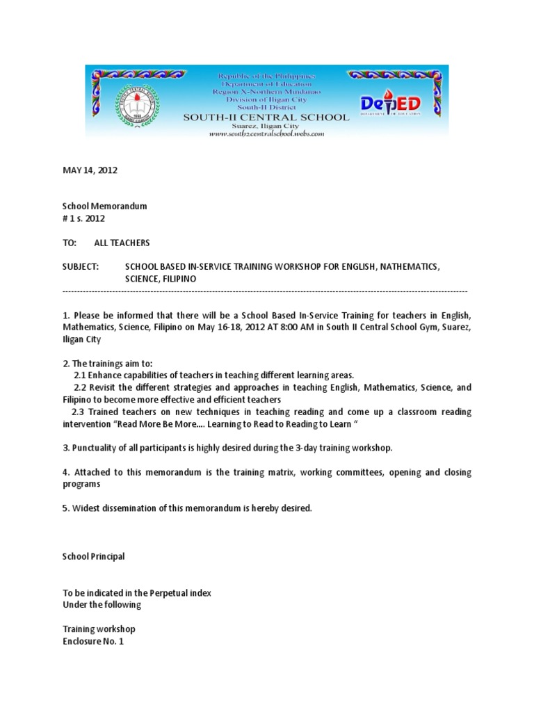 2012 School Memorandum | PDF | Classroom | Schools