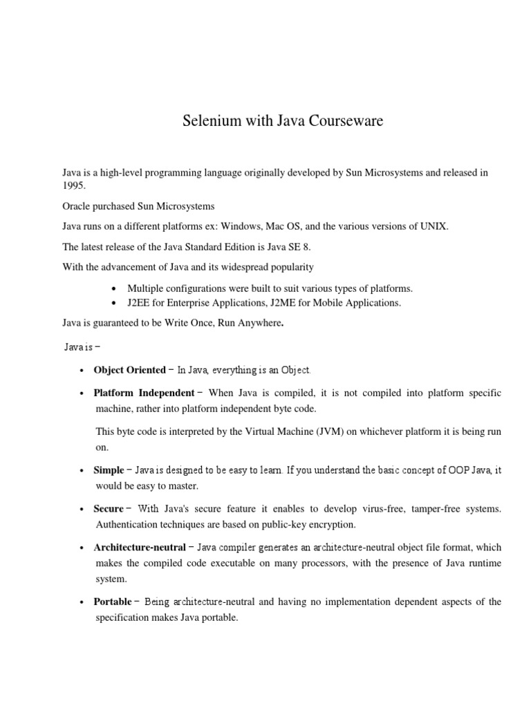 Selenium With Java1 Introduction Download Free Pdf Constructor Object Oriented Programming