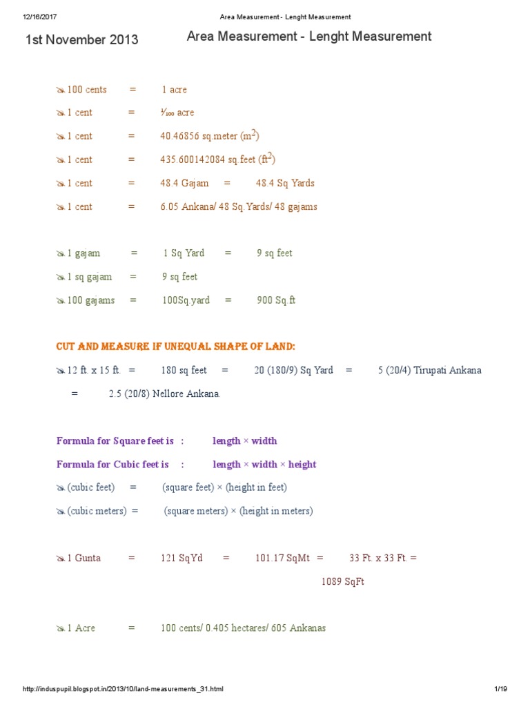 Area Measurement - Lenght Measurement | PDF | Acre | Yard