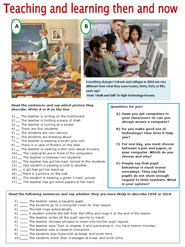 Teaching and Learning Then and Now Picture Description Exercises 103702 ...