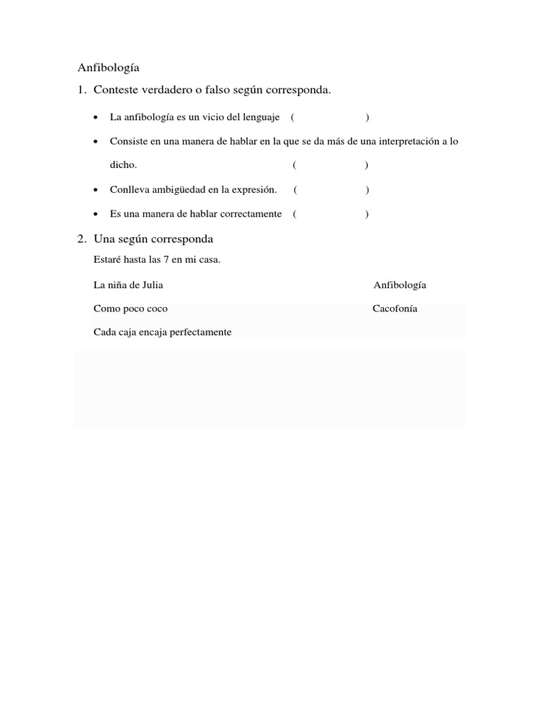 Ejercicios sobre Anfibología | PDF | Artes del Lenguaje y Comunicación