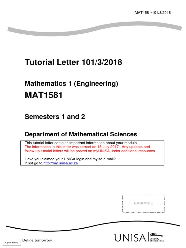 Tutorial Letter PDF | PDF | Complex Number | Derivative