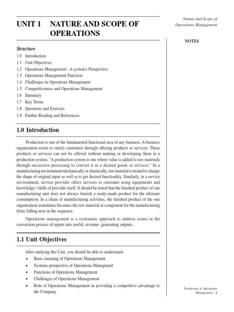 Mba Om Notes | PDF | Operations Management | Strategic Management