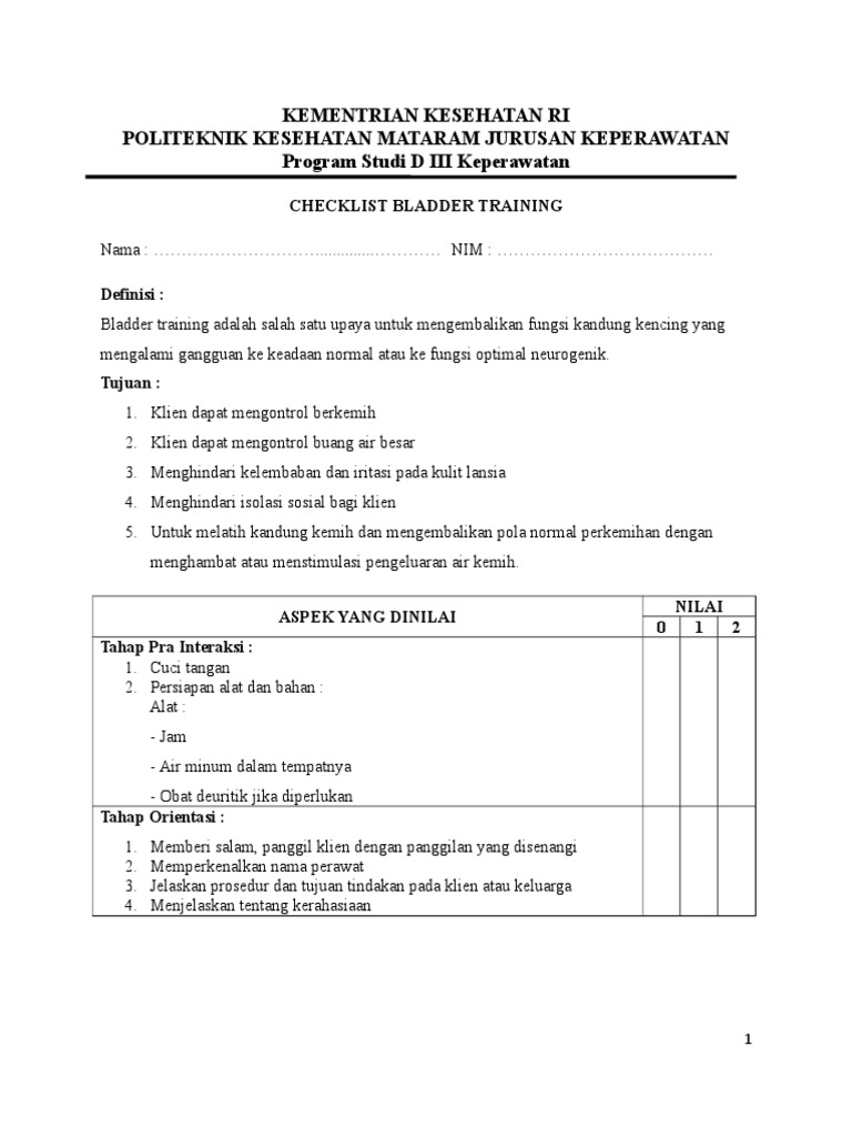 Checklist Bladder Training | PDF