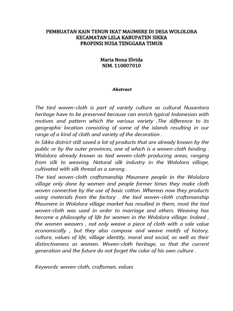 973 ID Pembuatan Kain Tenun Ikat Maumere Di Desa Wololora Kecamatan Lela Kabupaten Sikk PDF | PDF