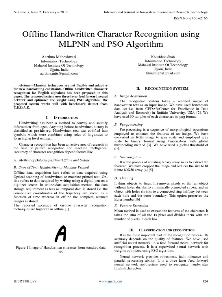 Offline Handwritten Character Recognition Using MLPNN and PSO Algorithm | PDF | Optical ...