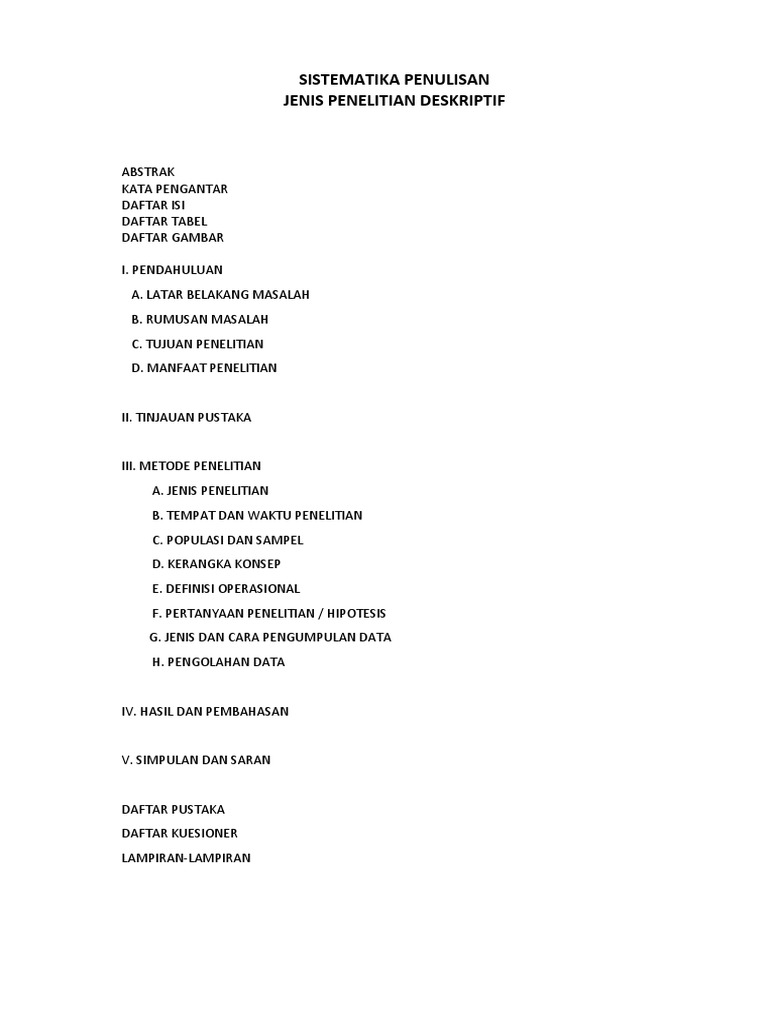 Sistematika Penulisan Penelitian Deskriptif | PDF