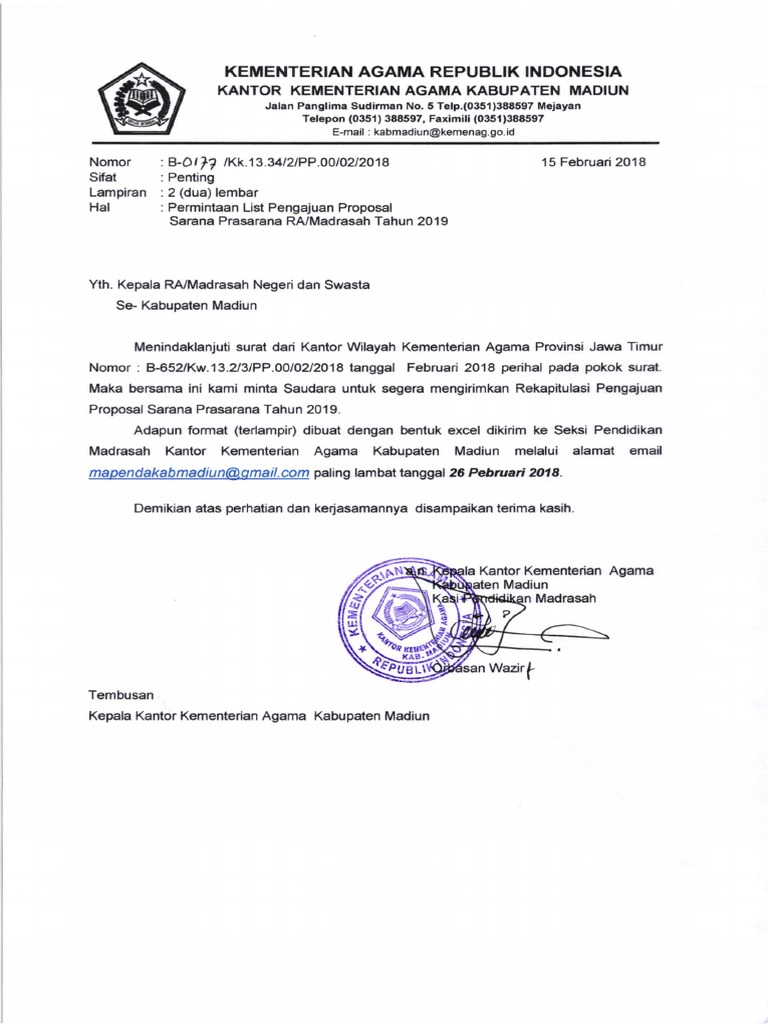 Pengajuan Proposal Sarpras 2019 | PDF