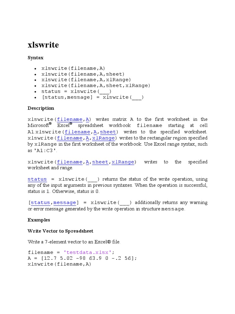 Xlswrite | PDF | Microsoft Excel | Spreadsheet