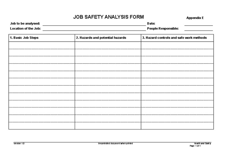 Job Safety Analysis Form | PDF | Risk Management | Working Conditions