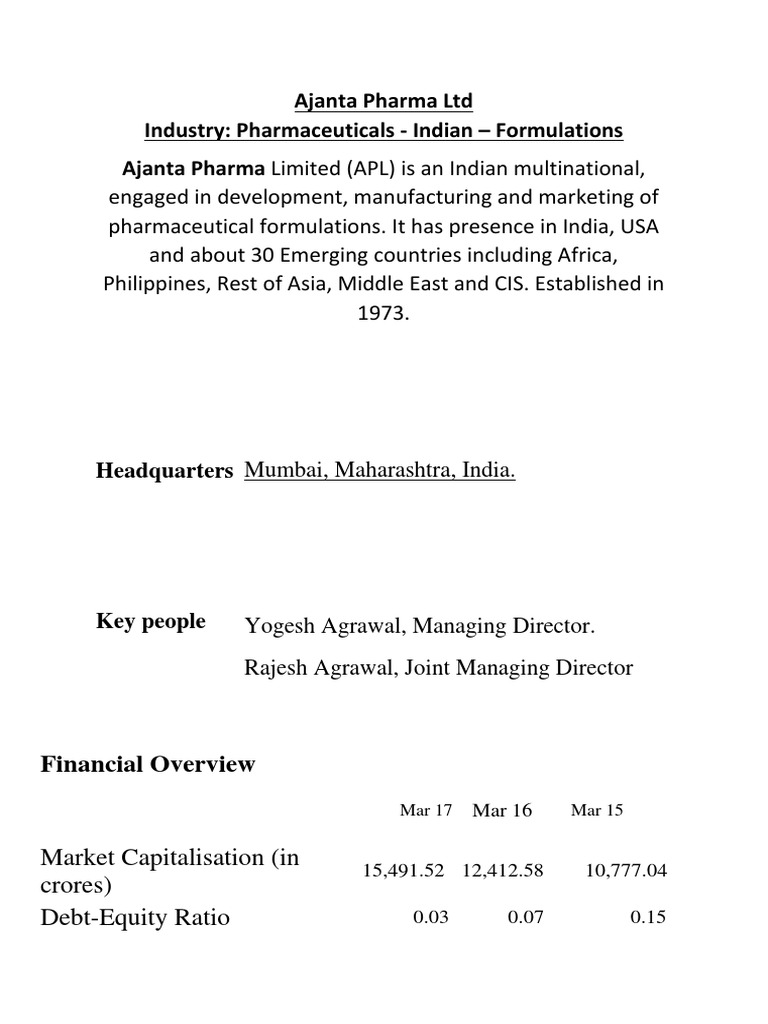 Ajanta Pharma LTD | PDF | Pharmaceutical Industry | Dividend