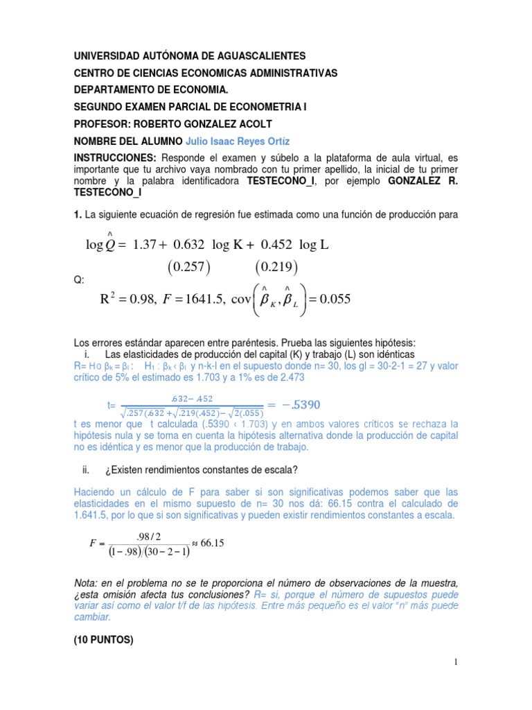 2parcialMETRIA1 2016 | PDF | Mínimos cuadrados ordinarios | Métodos matemáticos y cuantitativos ...
