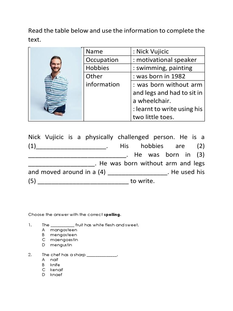 Nick Vujicic Was Born in 1982 | PDF | Disabled Sports | Disability