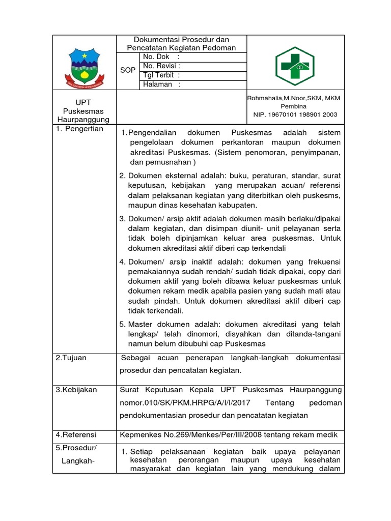 EP 1.2.5.2 Dokumentasi Prosedur Dan Pencatatan Kegiatan Pedoman | PDF
