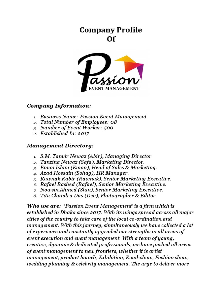 Passion Event Management Profile | PDF | Business | Marketing