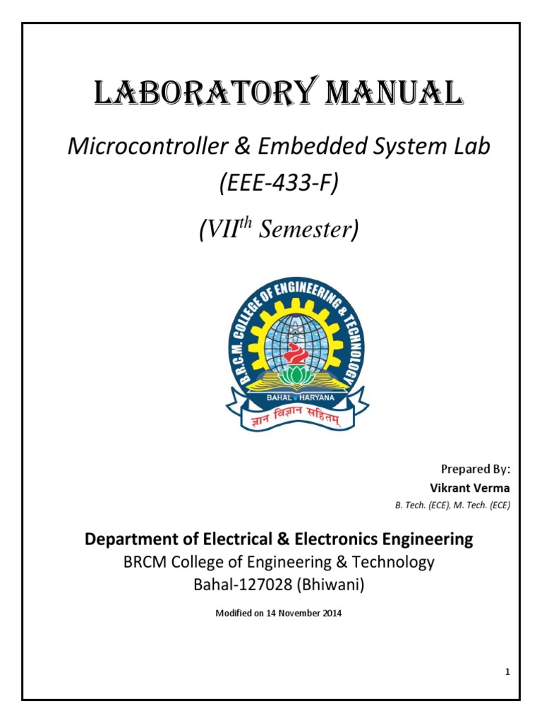 Laboratory Manual: Microcontroller & Embedded System Lab (EEE-433-F) (Vii Semester) | PDF ...