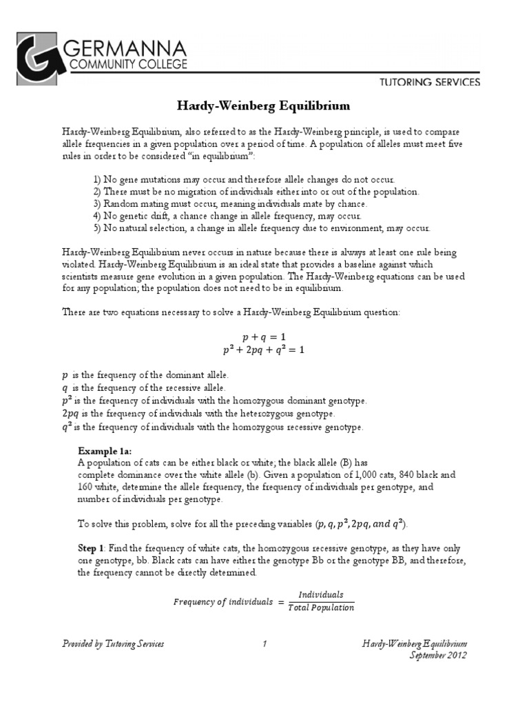 Hardy-Weinberg Equilibrium Guide | PDF | Dominance (Genetics) | Allele