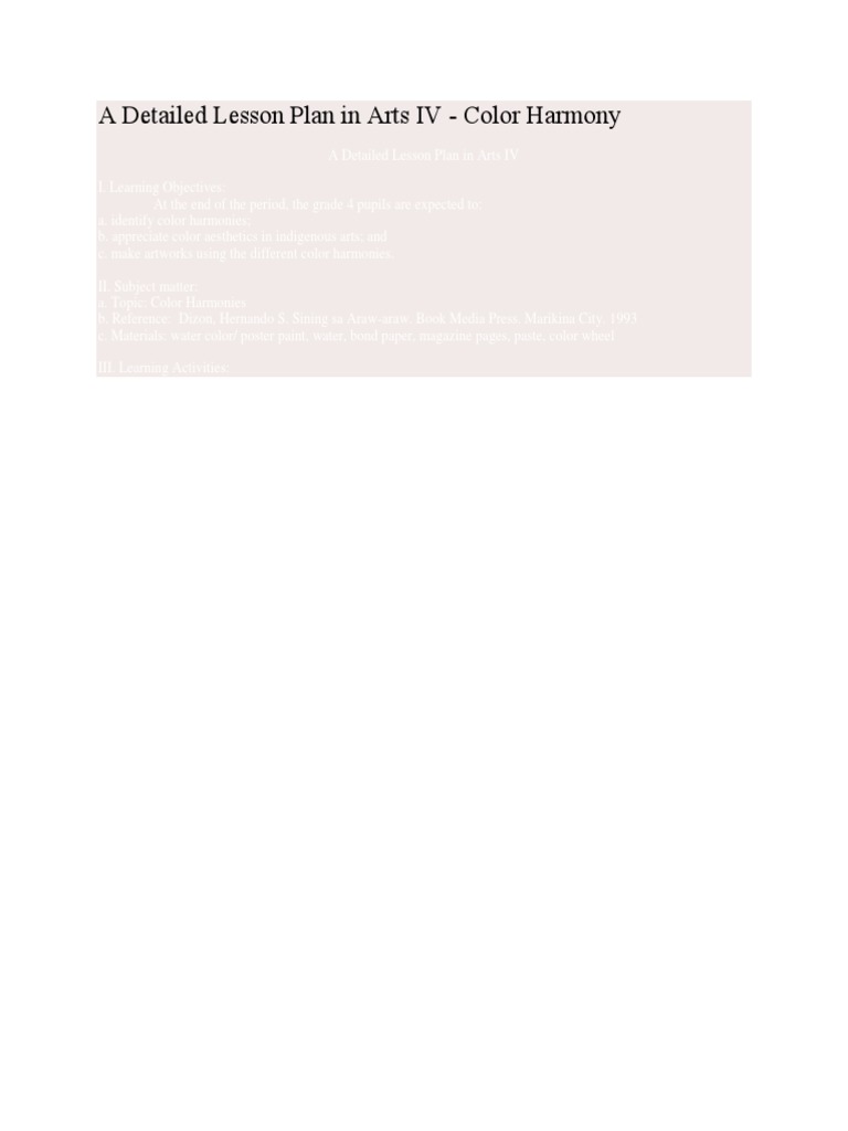 A Detailed Lesson Plan in Arts IV | PDF | Language Arts & Discipline