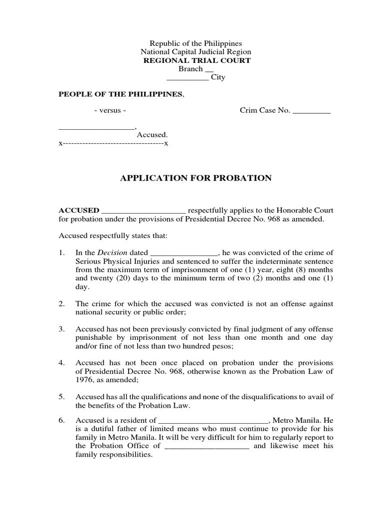 Application For Probation | Download Free PDF | Probation | Parole