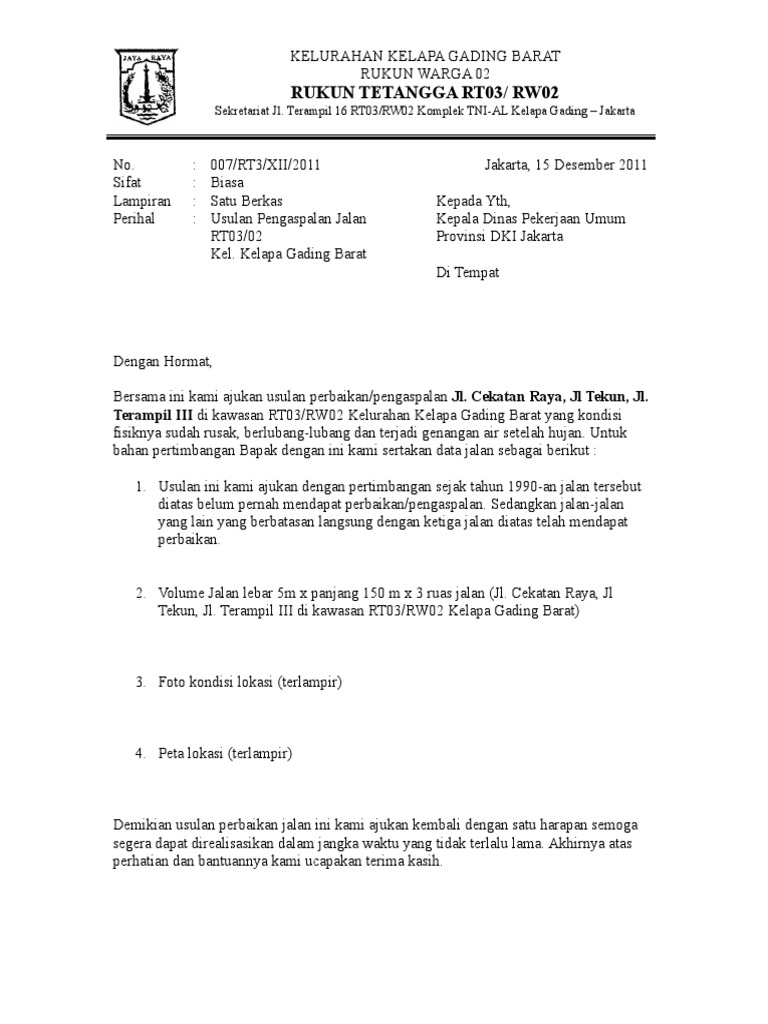 Contoh Proposal Pengaspalan Jalan RT | PDF