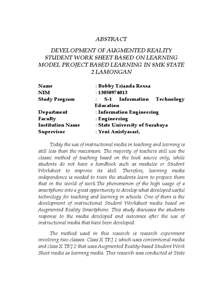Augmented Reality Student Worksheet Development | PDF | Career & Growth ...