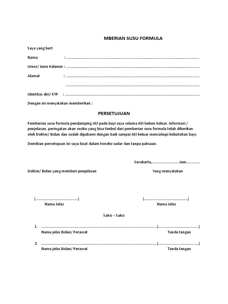 Persetujuan Pemberian Susu Formula | PDF