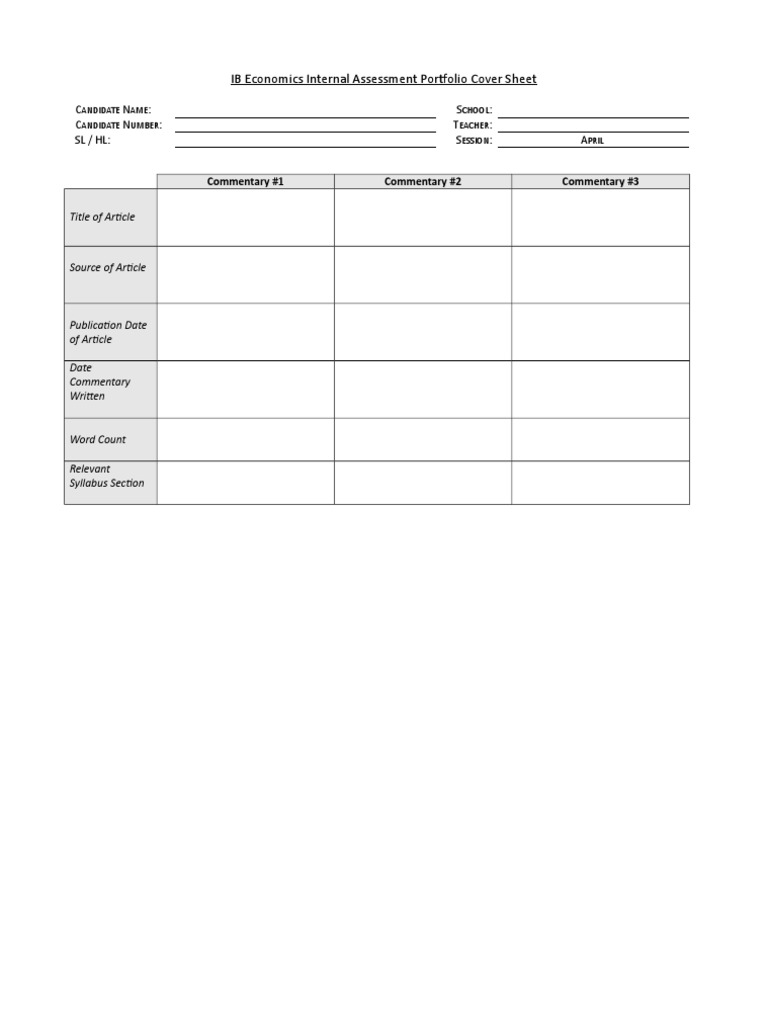 IB Economics Internal Assessment Portfolio Cover Sheet | PDF ...