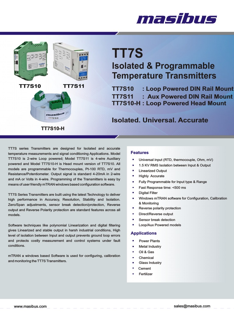Masibus TT7S Temperature Transmitters | PDF | Thermocouple | Sensor