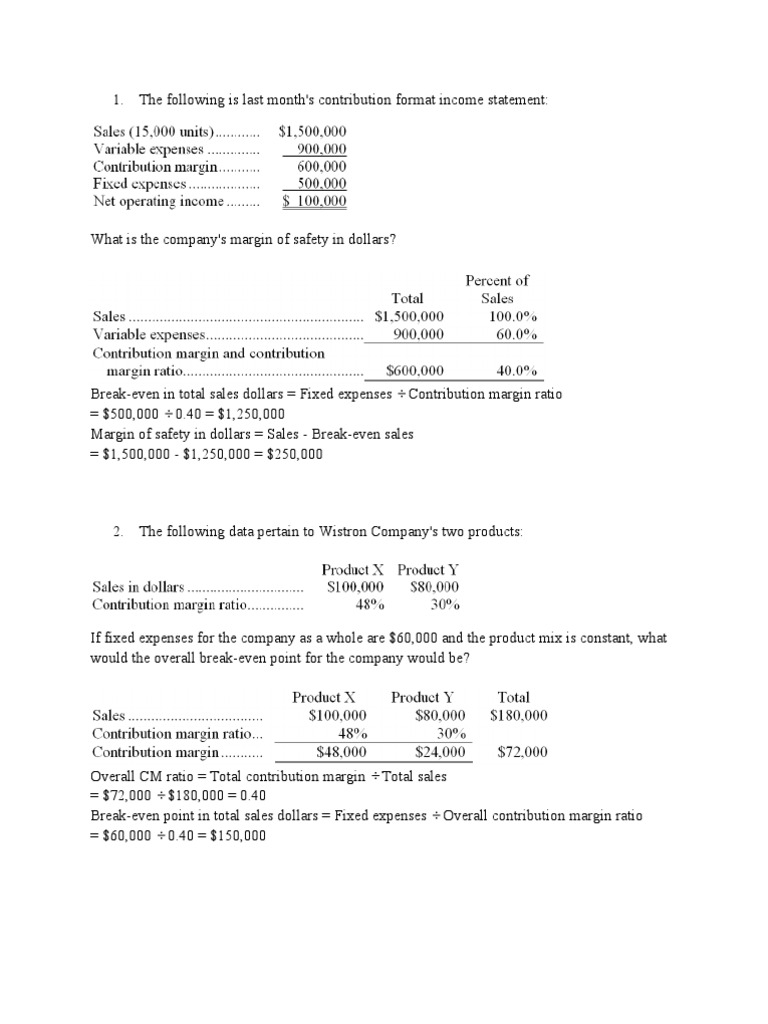 Contribution Format Income Statement Analysis | PDF | Accounting ...