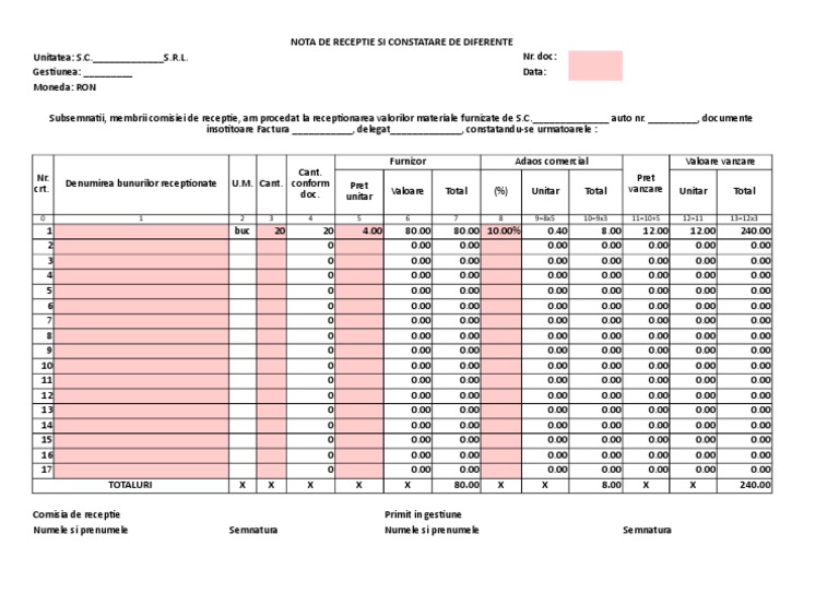 Nota de Receptie Si Constatare de Diferente | PDF
