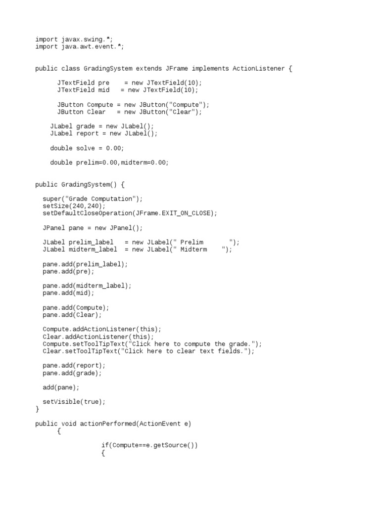 Java Swing Grade Calculator | PDF