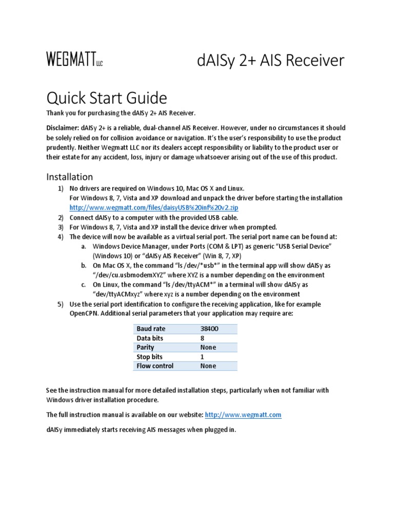 DAISy 2 Plus AIS Receiver Quickstart | PDF | Device Driver | Usb