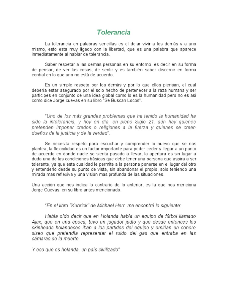 Tolerancia (Ensayo) | Descargar gratis PDF | Tolerancia | Religión y creencia