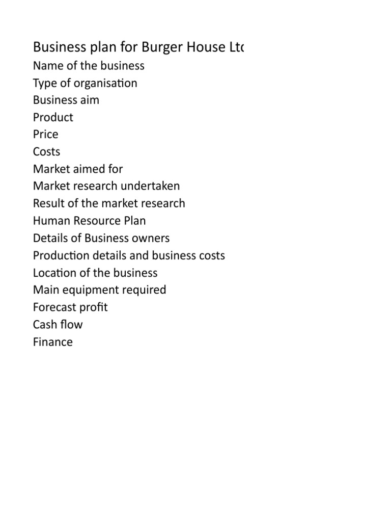 Business Plan For Burger House LTD | PDF