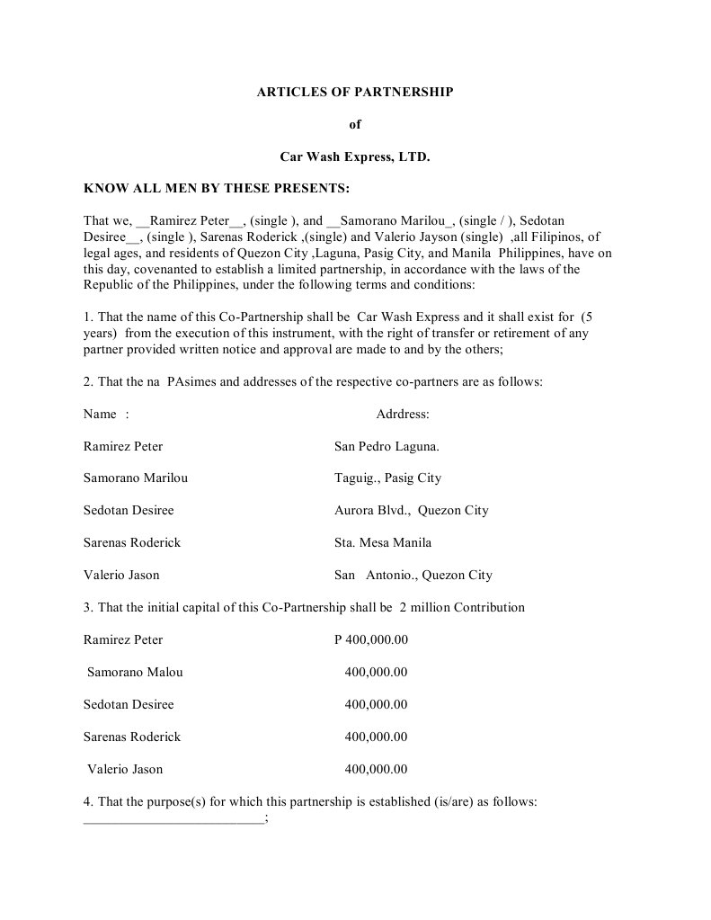 Articles of Partnership | Philippines | Private Law