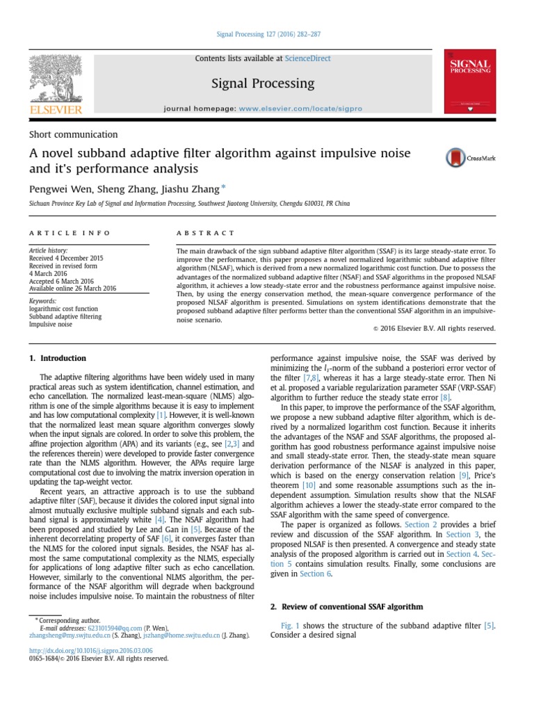 A Novel Subband Adaptive Filter Algorithm Against Impulsive Noise and ...