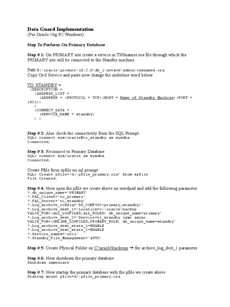 Data Guard Implementation | PDF | Oracle Database | Databases