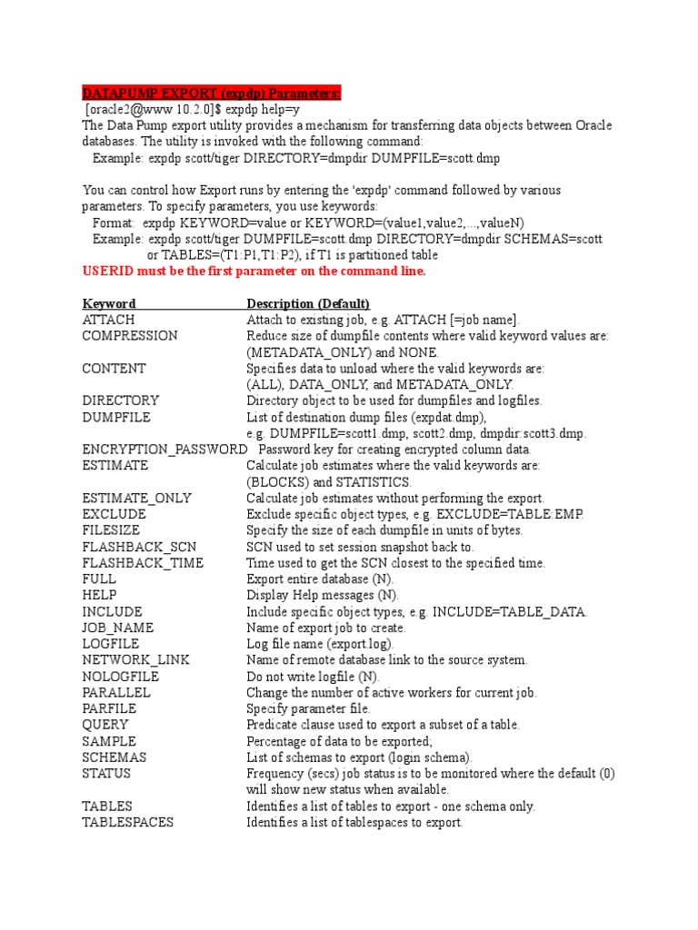 Datapump Export Import Pdf Oracle Database Databases