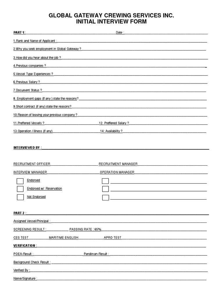 Final Ggcsi Initial Interview Form | PDF | Background Check | Employment